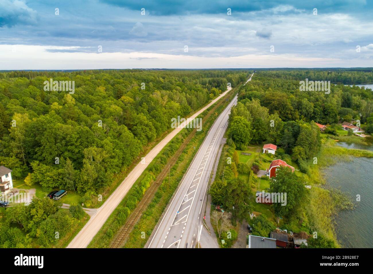 Aerial of highway in countryside of Kalmar Stock Photo - Alamy