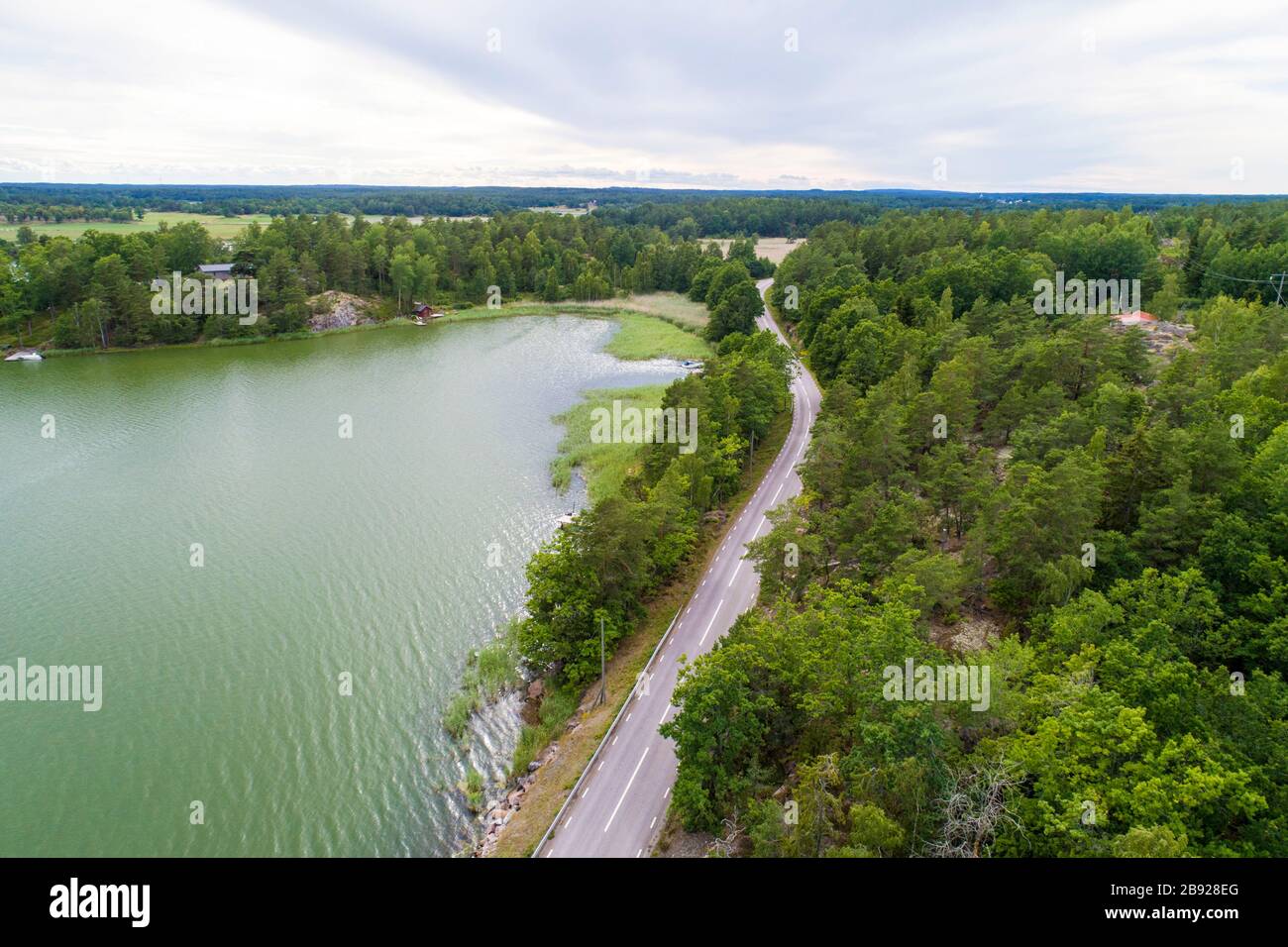 Aerial of a highway and lake in Loftahammar, Kalmar Stock Photo - Alamy