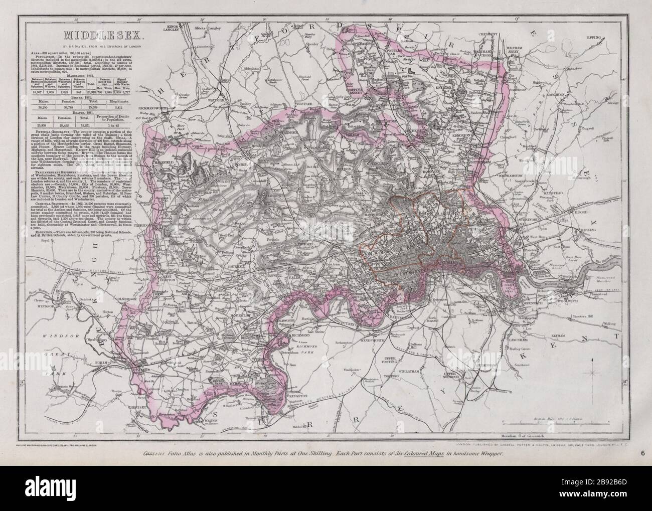 LONDON PARISHES & MIDDLESEX. Antique county map. Railways. BR DAVIES ...