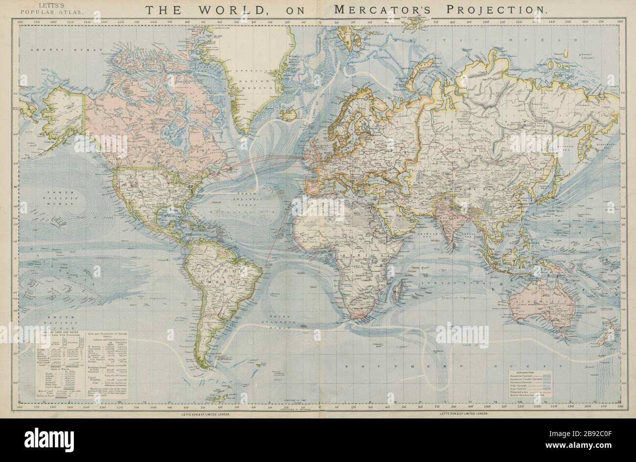 WORLD ON MERCATOR'S PROJECTION. British Empire. Telegraph cables. LETTS ...