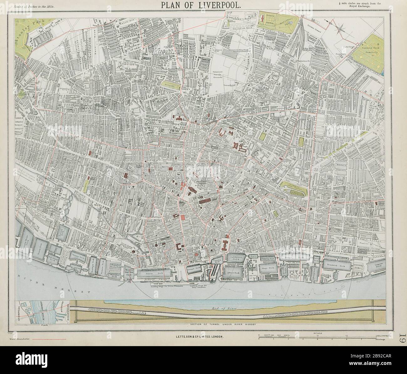 LIVERPOOL town city map. Mersey Tunnel section. Ward boundaries.LETTS ...