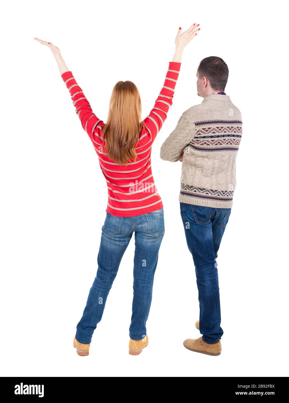 Back view couple in sweater. beautiful man and woman. Rear view people ...
