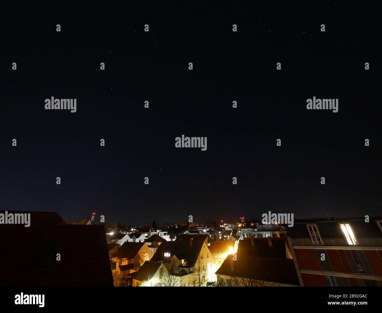 Laupheim, Germany: Night panorama with stars over the city Stock Photo ...