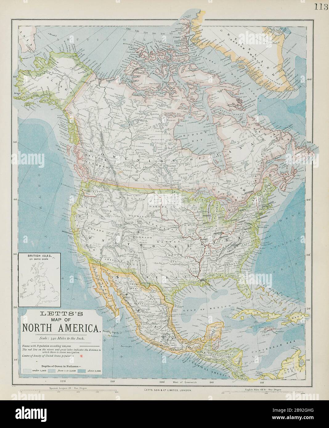 NORTH AMERICA showing Union Pacific transcontinental railroad. LETTS ...