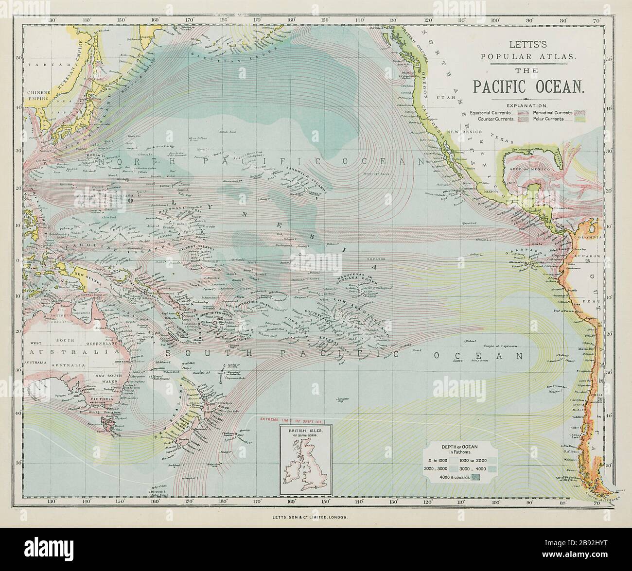 PACIFIC OCEAN & ISLANDS. Australasia. Currents. LETTS 1884 old antique ...