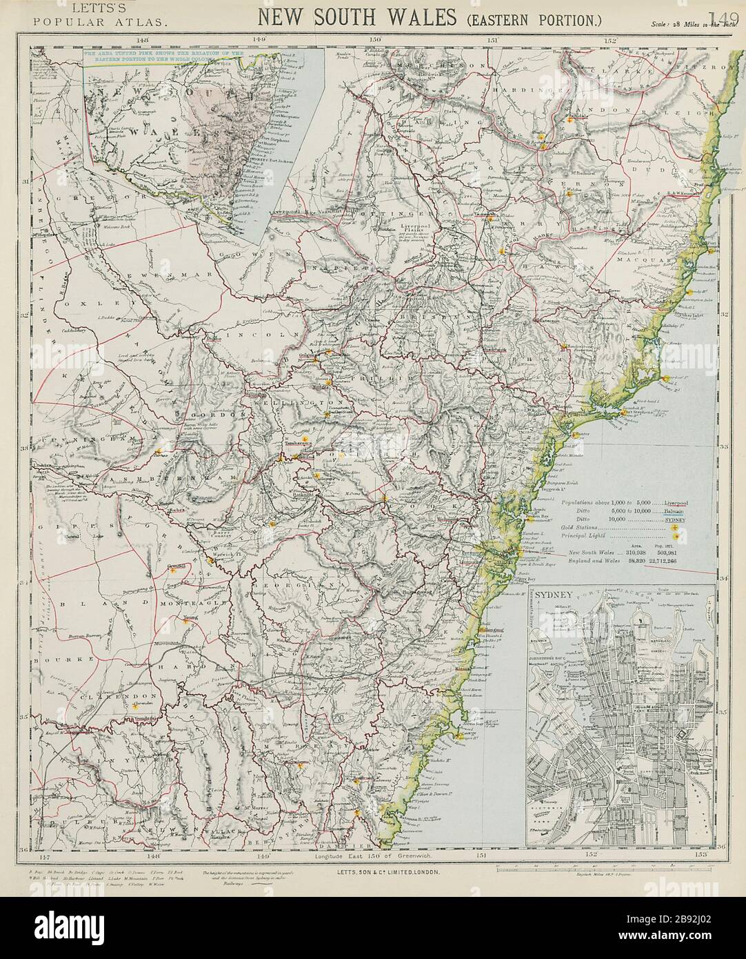 NEW SOUTH WALES showing gold mining stations. Sydney city plan. LETTS ...