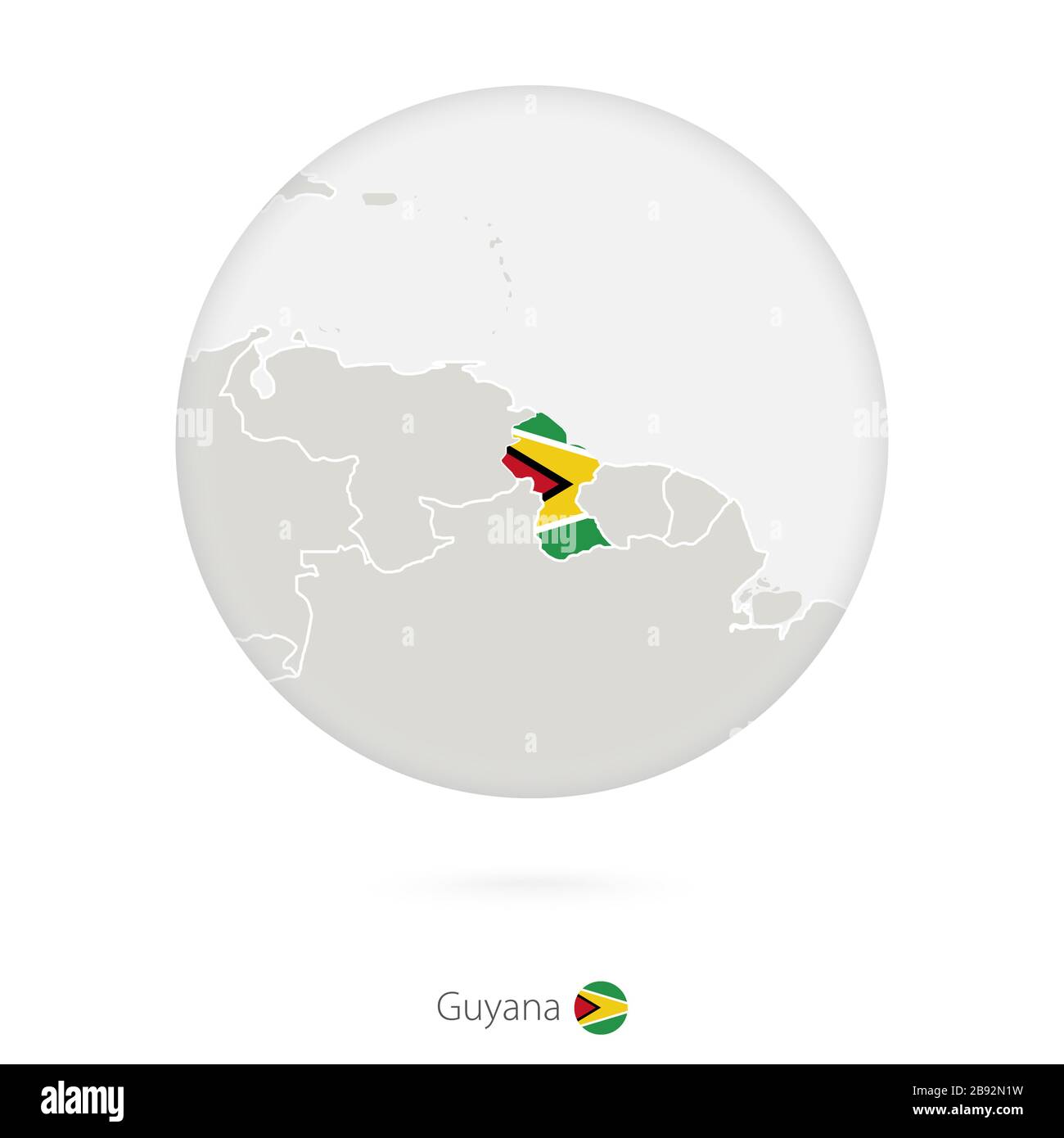 Map of Guyana and national flag in a circle. Guyana map contour with flag. Vector Illustration ...
