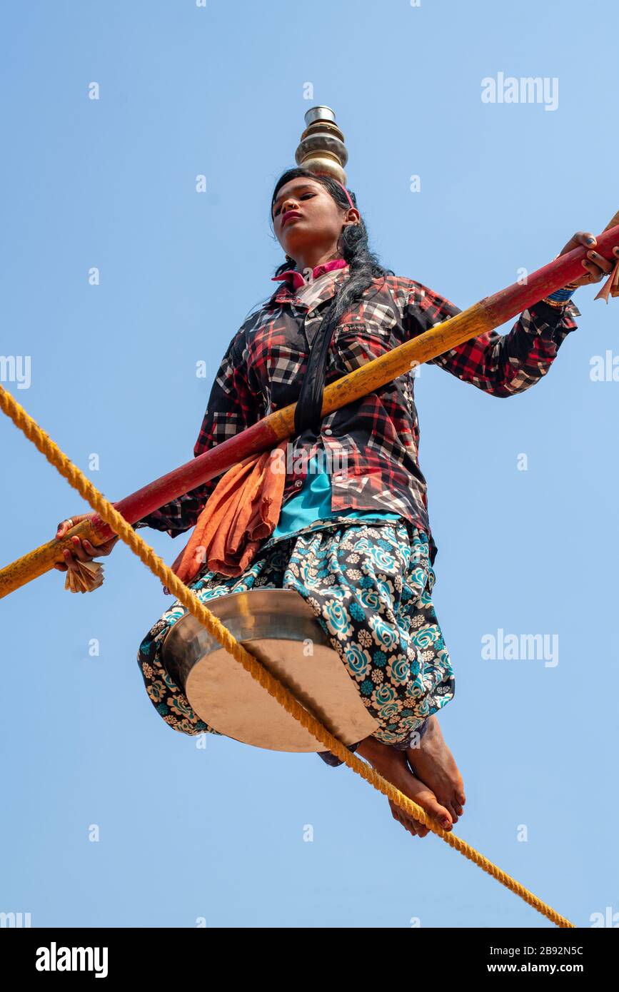 A rope walker dancer girl in action Stock Photo - Alamy