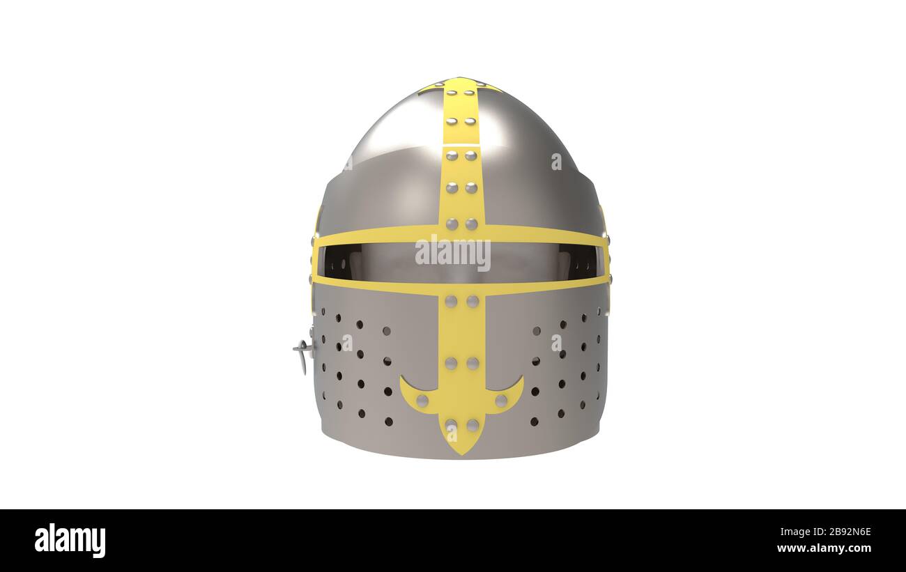 3D rendering of a medieval helmet metal mask head isolated Stock Photo ...