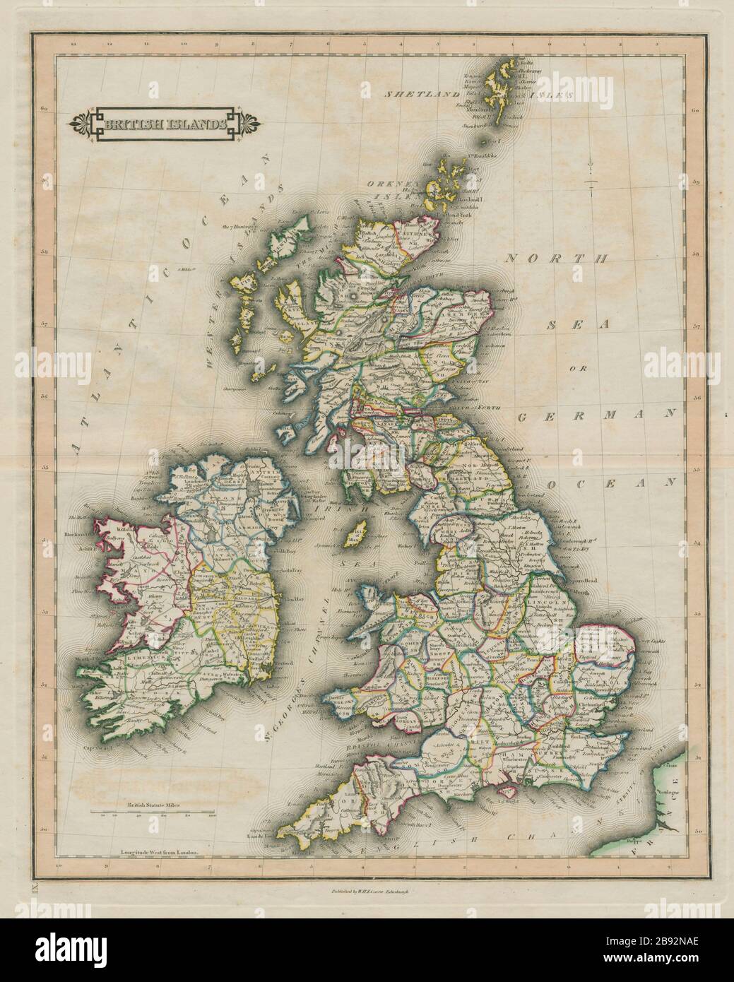 British Islands / Isles showing coach roads & counties. LIZARS 1842 old ...