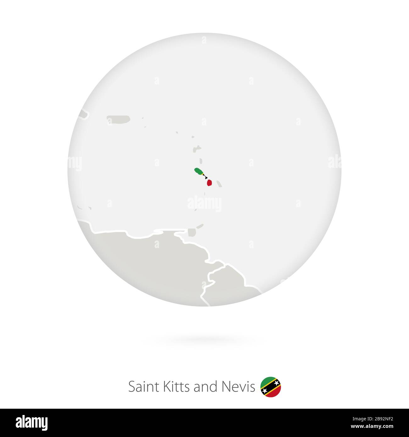 Map of Saint Kitts and Nevis and national flag in a circle. Saint Kitts ...
