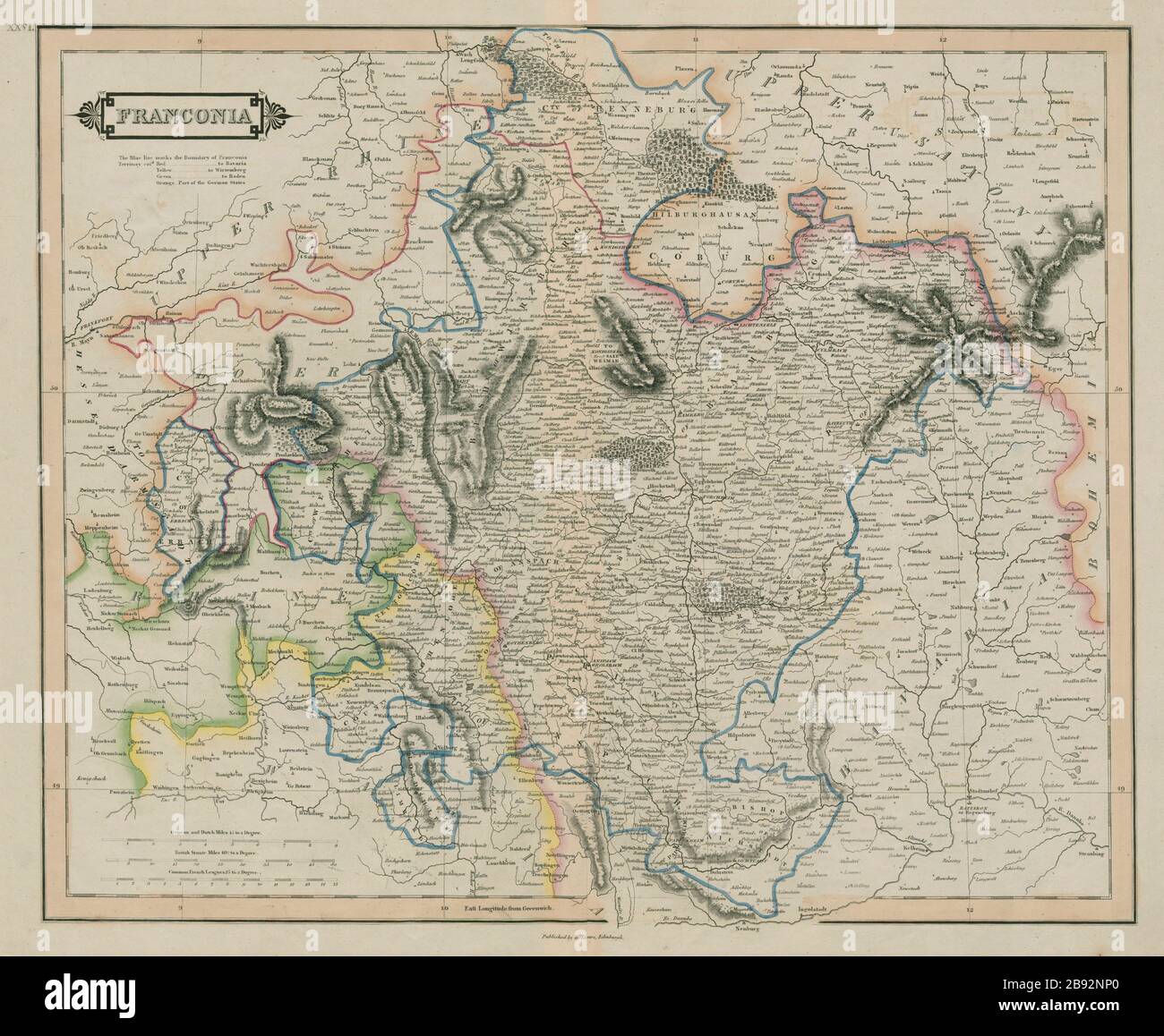 Franconia. Northern Bavaria, Germany. LIZARS 1842 old antique map plan ...