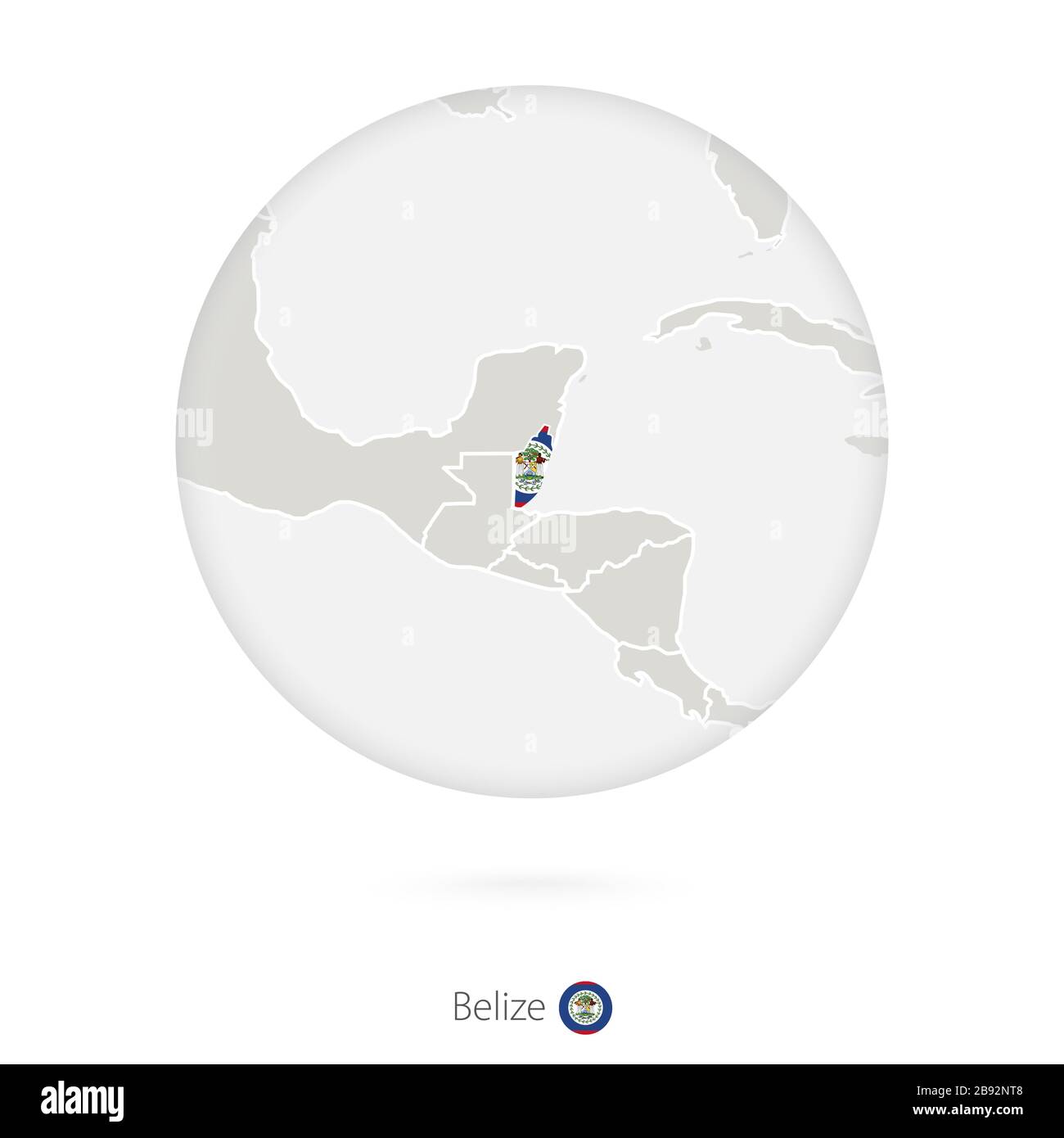 Map of Belize and national flag in a circle. Belize map contour with ...