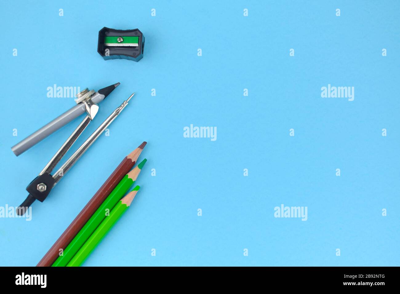 Various study materials like pencil,pencil sharpener,pencil compass ...