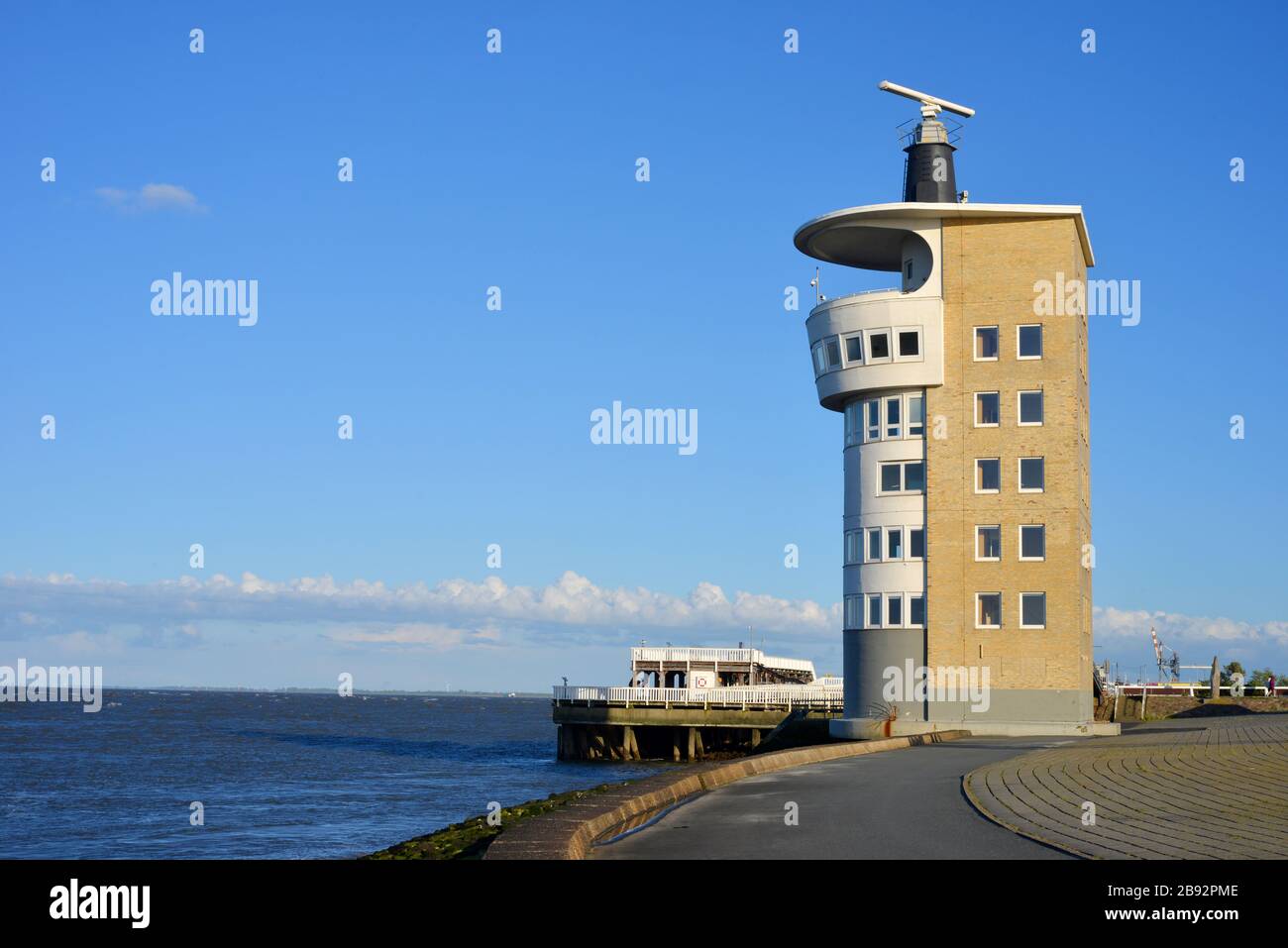 Cuxhaven, Germany 05-04-2019 Harbor Control Tower and historic sea ...