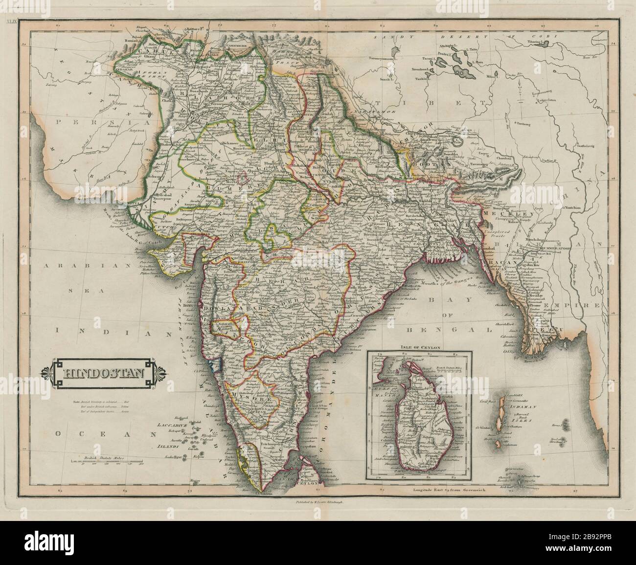 Hindostan. British India & Ceylon. Sri Lanka. LIZARS 1842 old antique ...