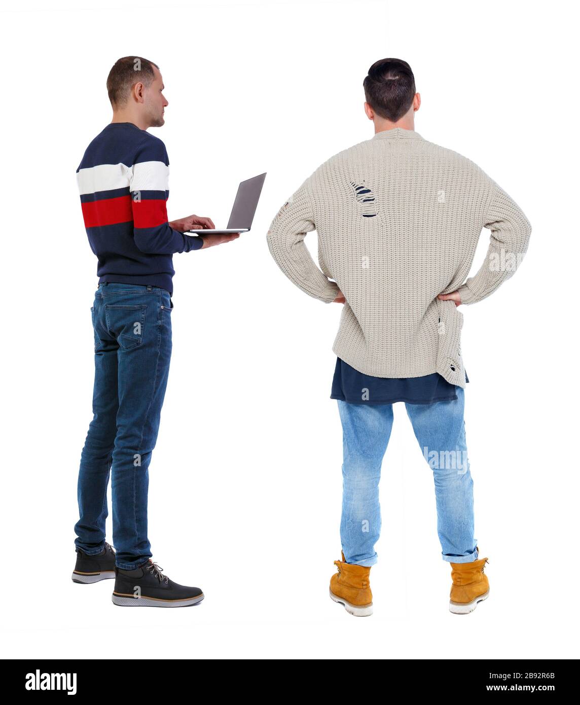 Back view two man in sweater. Rear view people collection. backside ...