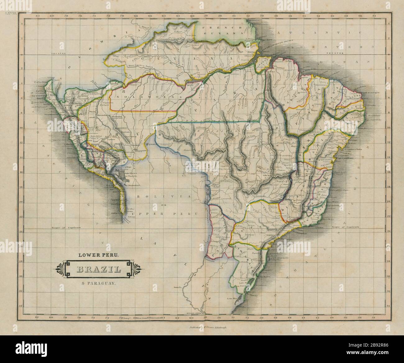 Lower Peru, Brazil & Paraguay. Central South America. LIZARS 1842 old ...