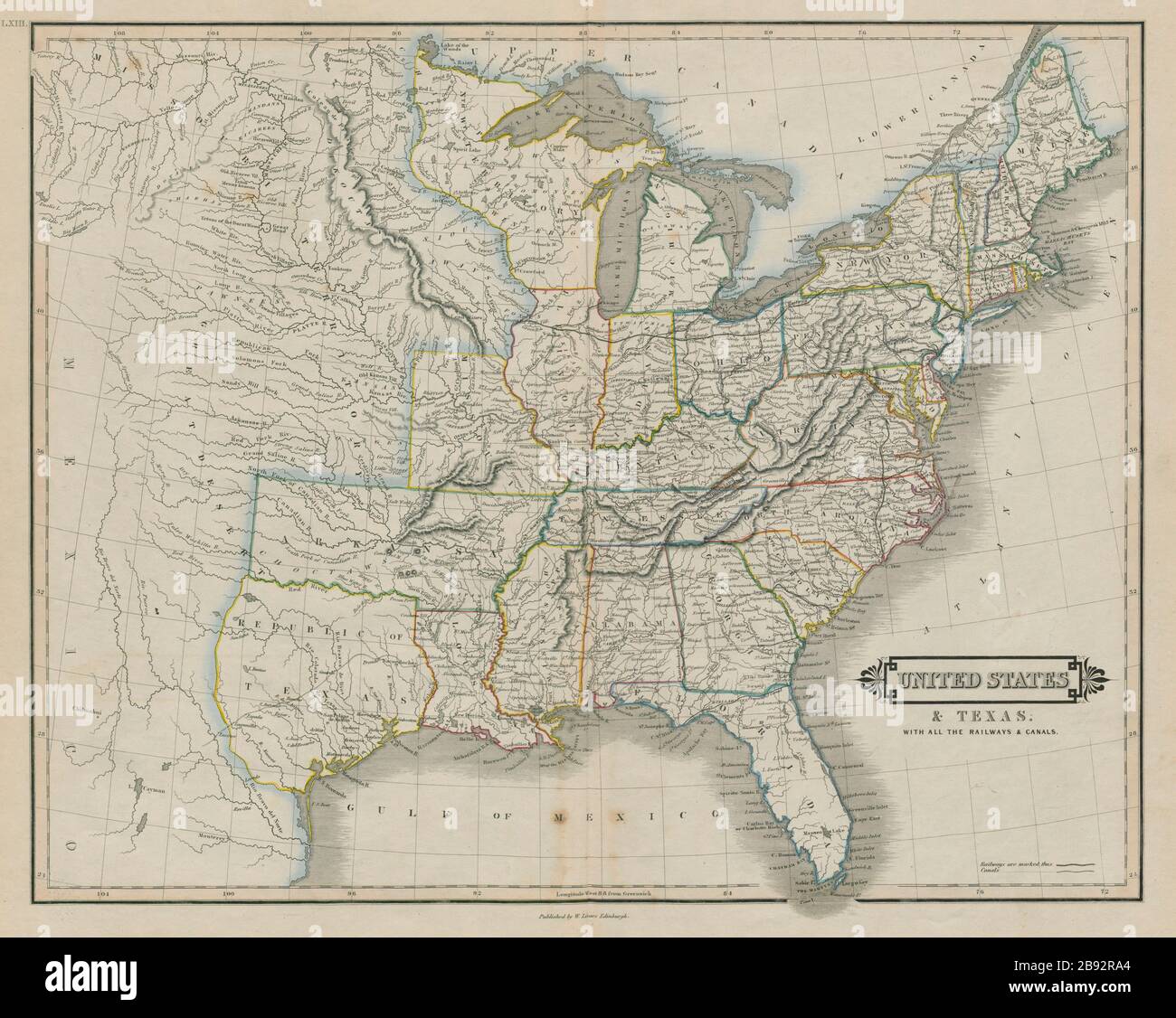 United States & the Republic of Texas, with railways & canals. LIZARS ...