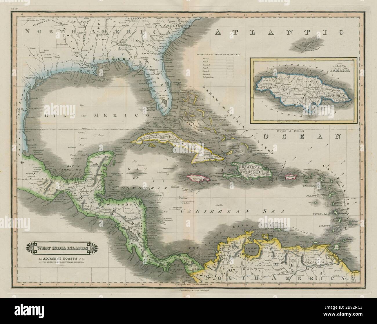 West India Islands. Caribbean. La Salle settlement in Texas. LIZARS ...