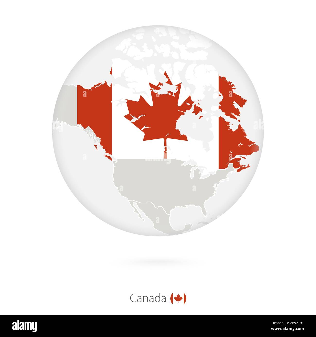 Map of Canada and national flag in a circle. Canada map contour with ...