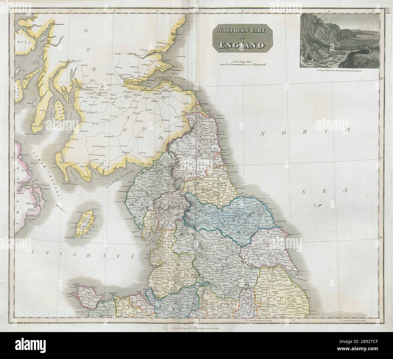 Northern part of England. Coach roads. THOMSON 1830 old antique map ...