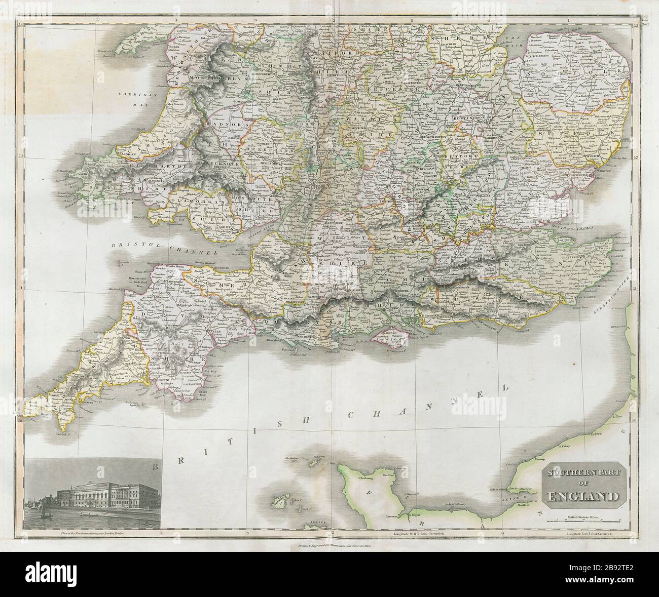 Southern part of England, and Wales. Coach roads. THOMSON 1830 old ...