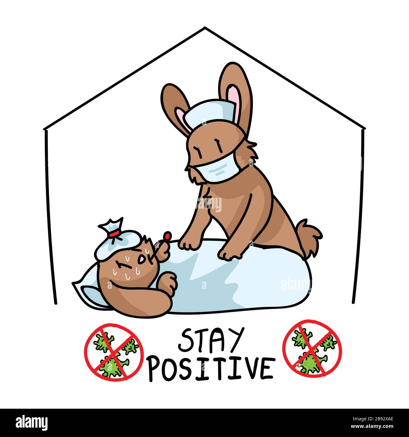 Corona virus sars cov 2. Stay positive cute nurse bunny taking care of ...