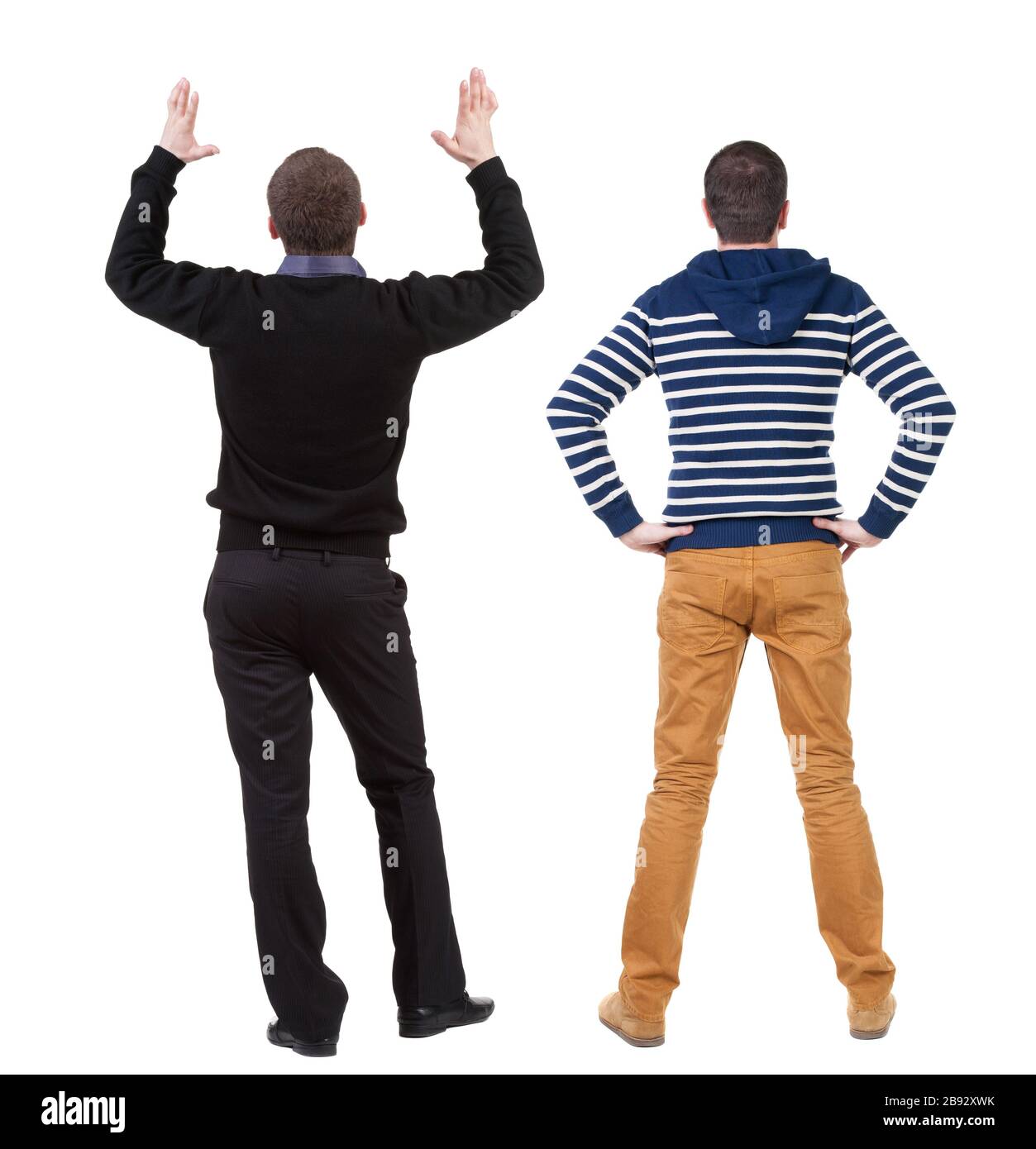 Back view two man in sweater. Rear view people collection. backside ...