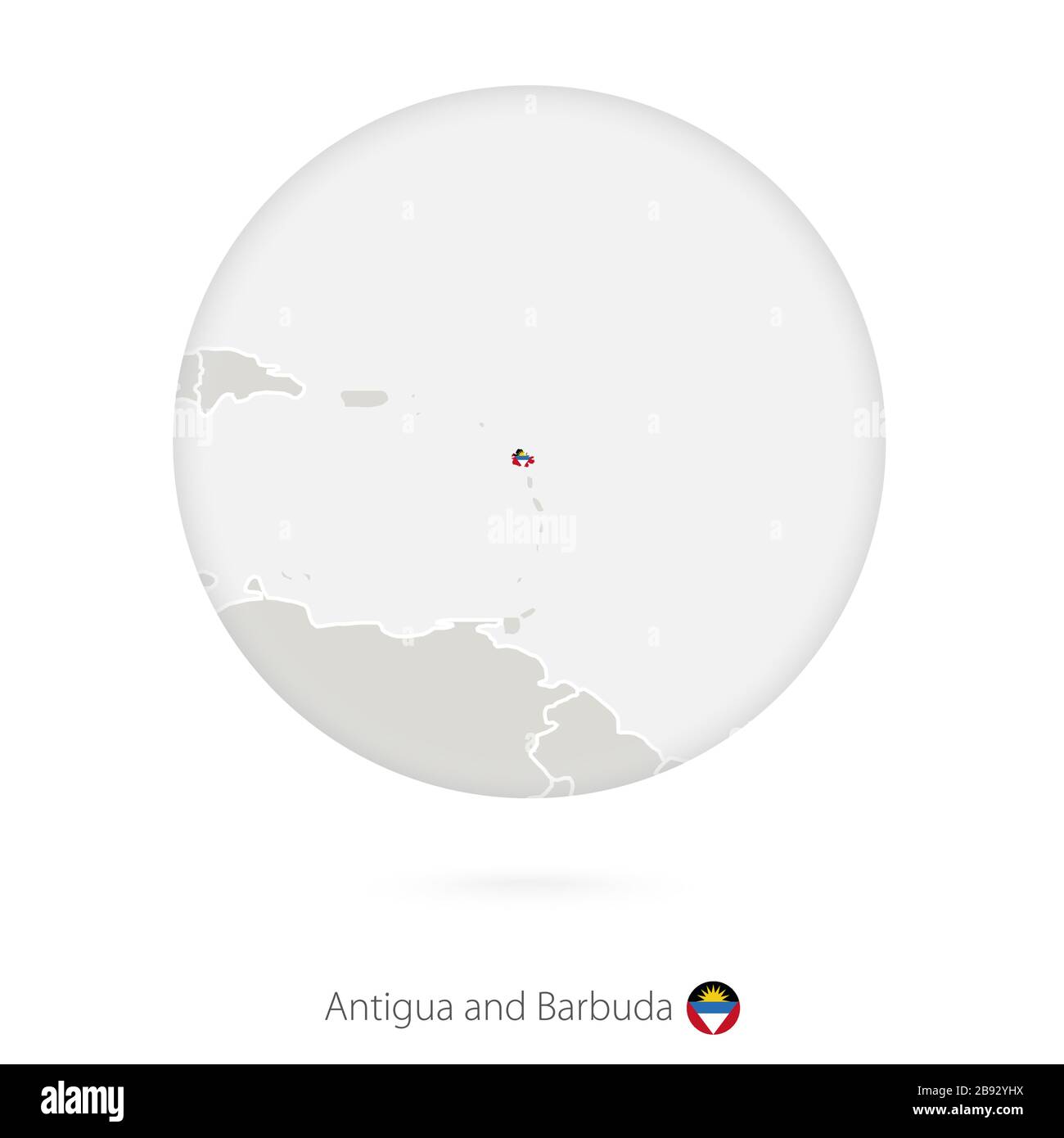 Map of Antigua and Barbuda and national flag in a circle. Antigua and ...
