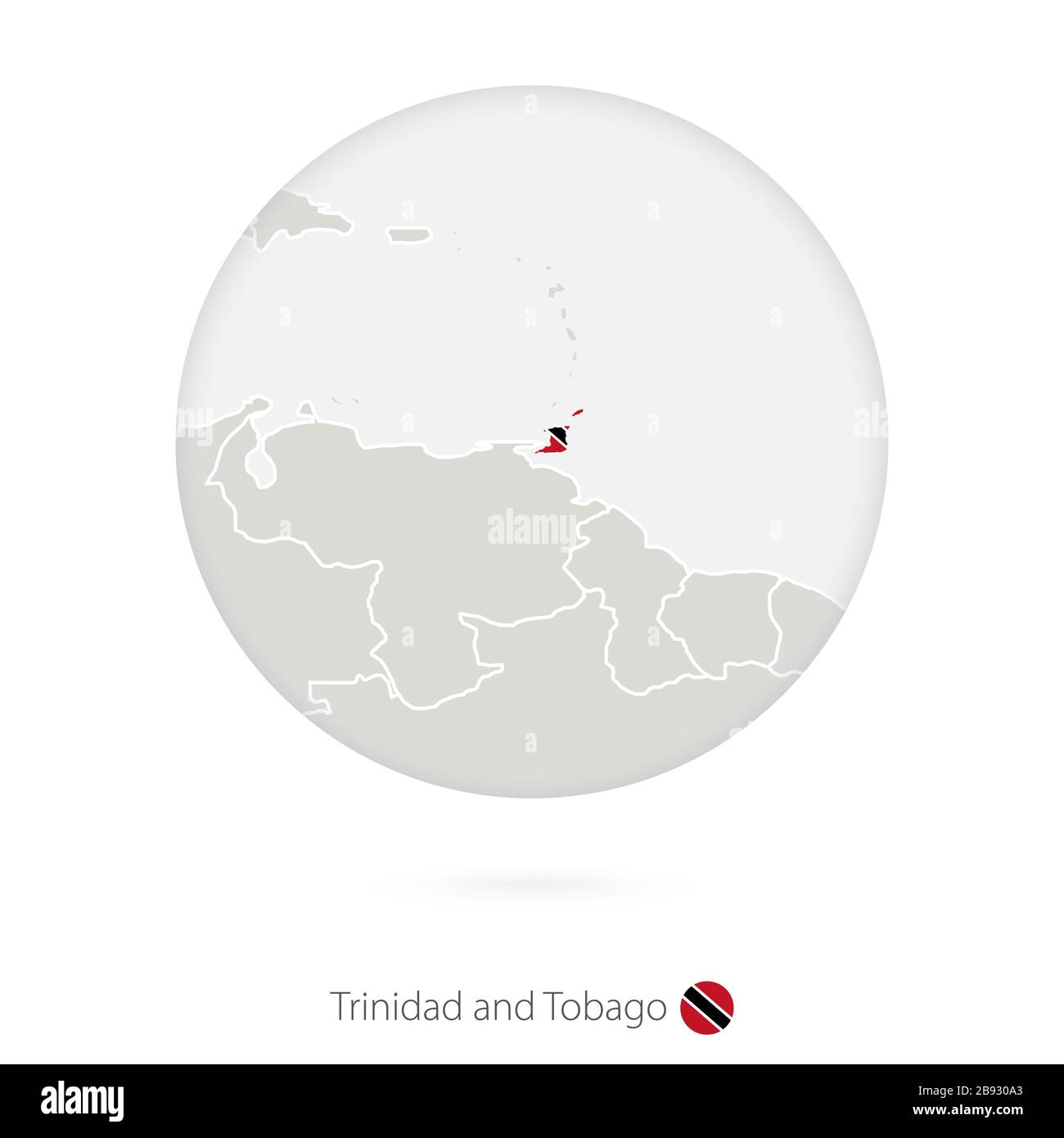Map of Trinidad and Tobago and national flag in a circle. Trinidad and Tobago map contour with ...