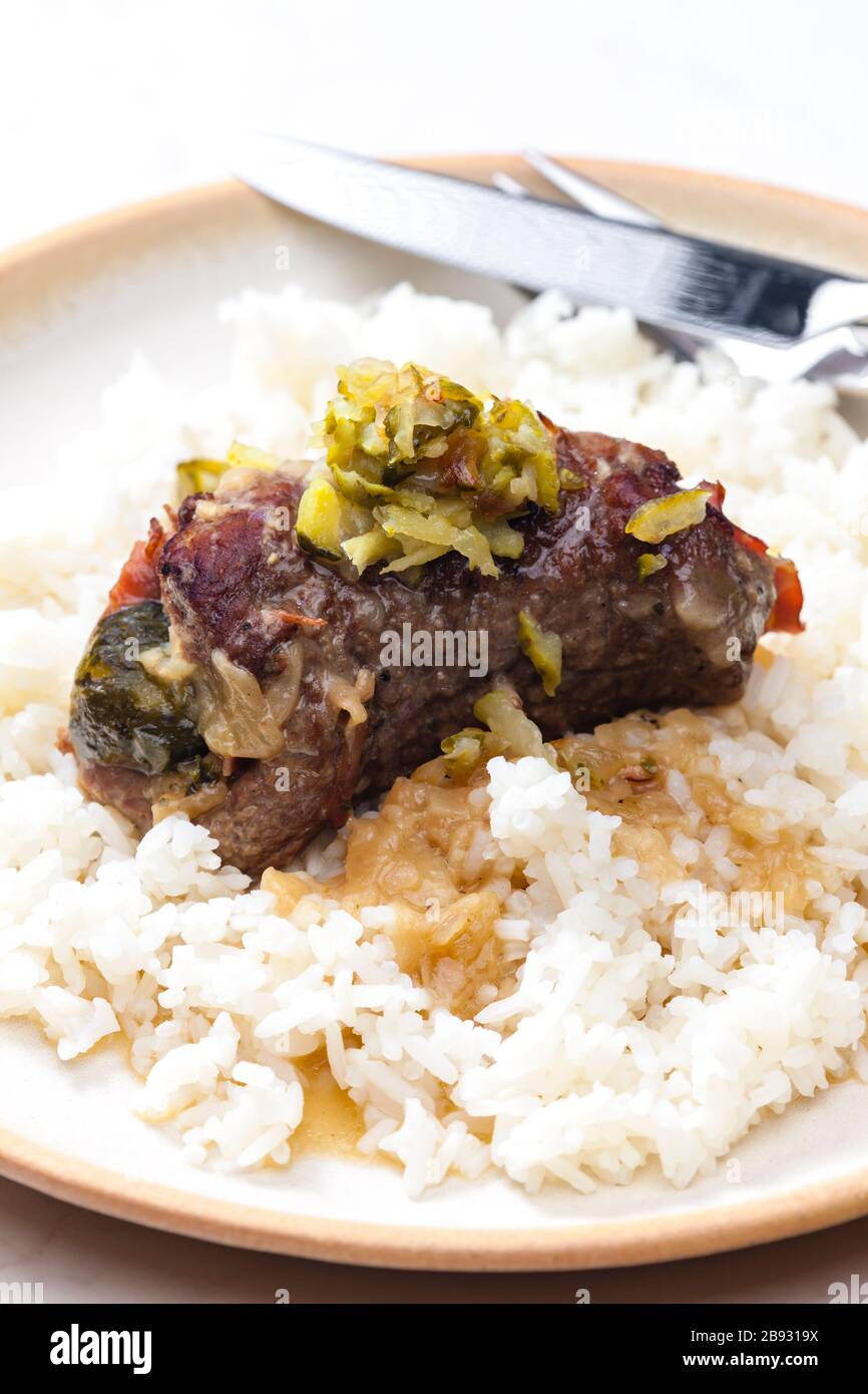filled beef roll with rice Stock Photo - Alamy