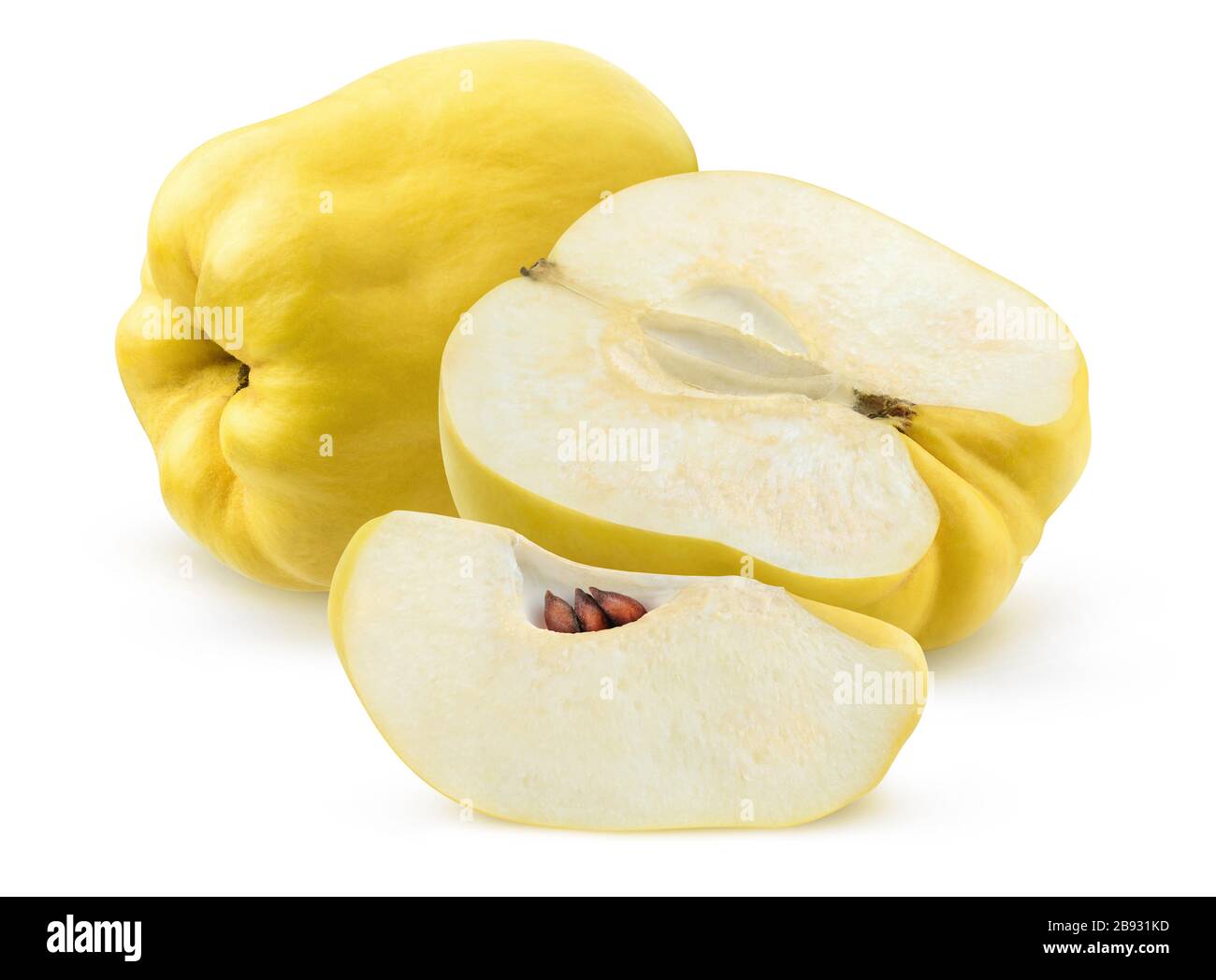 Isolated quince fruits. Cut fresh quinces isolated on white background ...