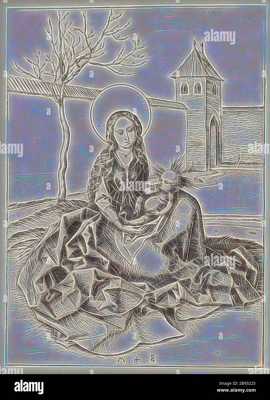 Madonna and Child in the Yard, copperplate engraving, sheet: 16.6 x 11. ...