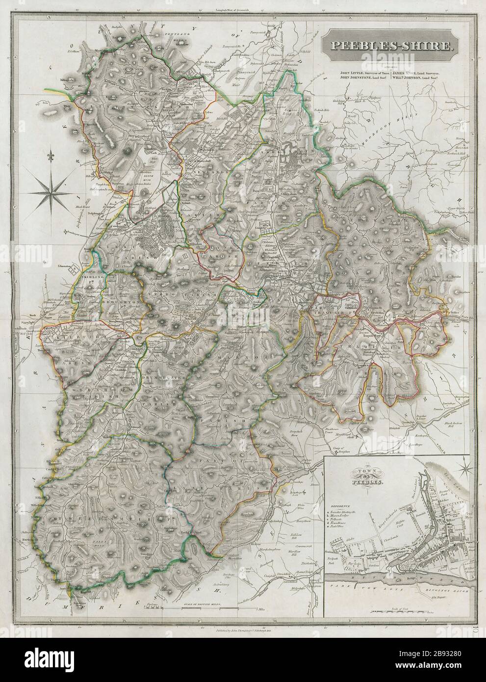 Peebles shire & town plan. Innerleithen West Linton Ettrick. THOMSON ...