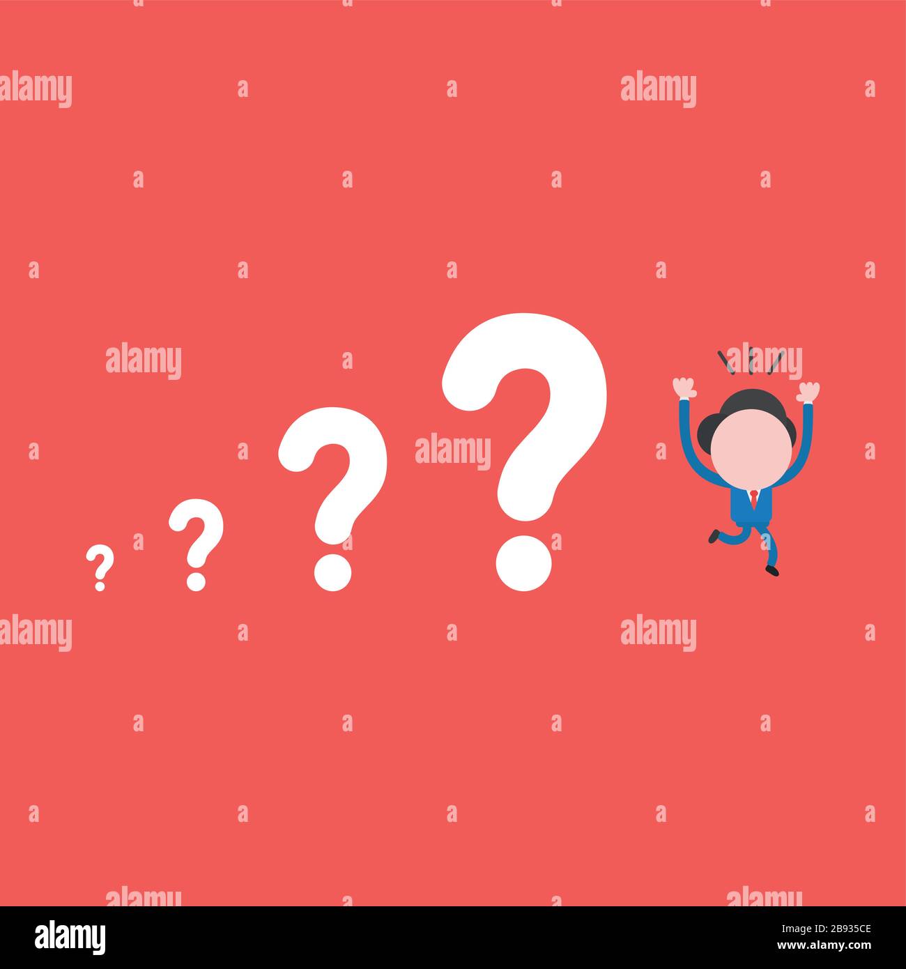 Vector illustration of businessman character running away from question ...