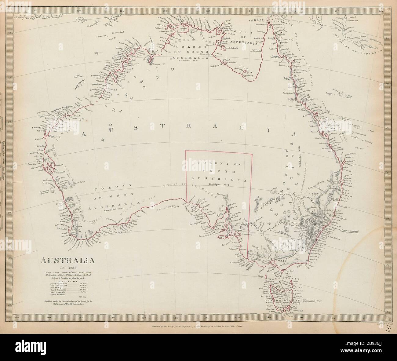 AUSTRALIA IN 1839. Dates of discovery & establishment of colonies SDUK ...