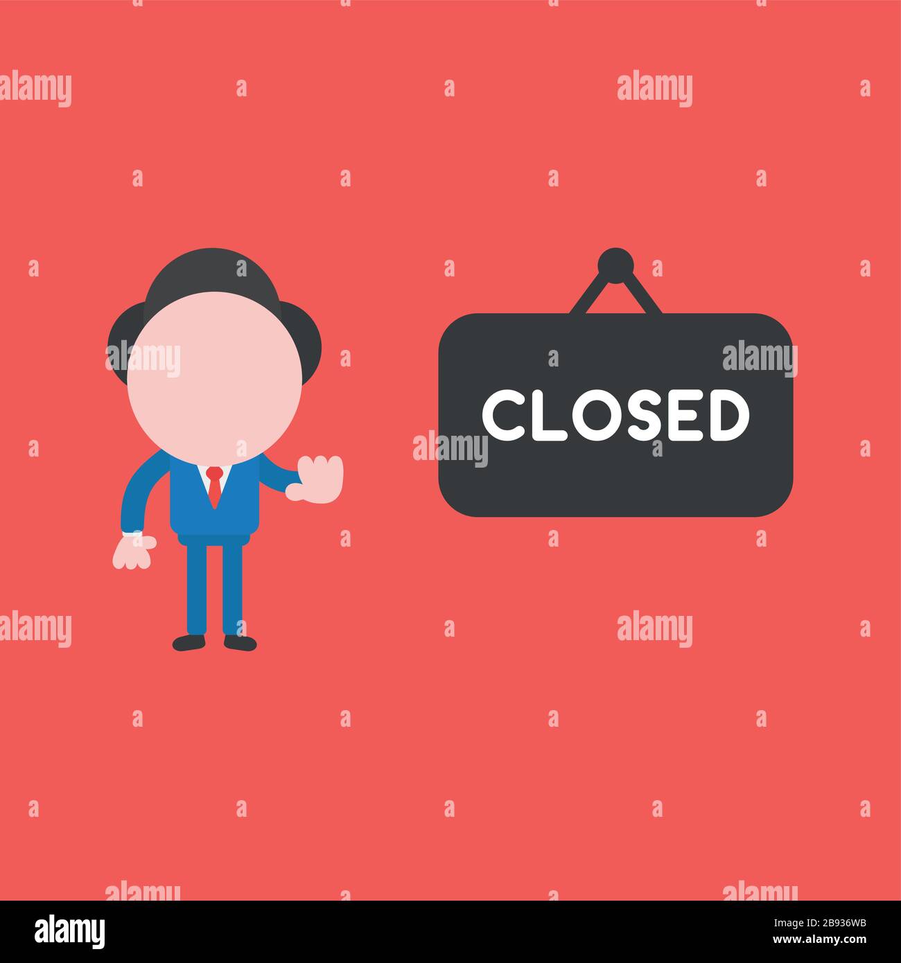 Vector illustration of businessman character with closed word inside ...