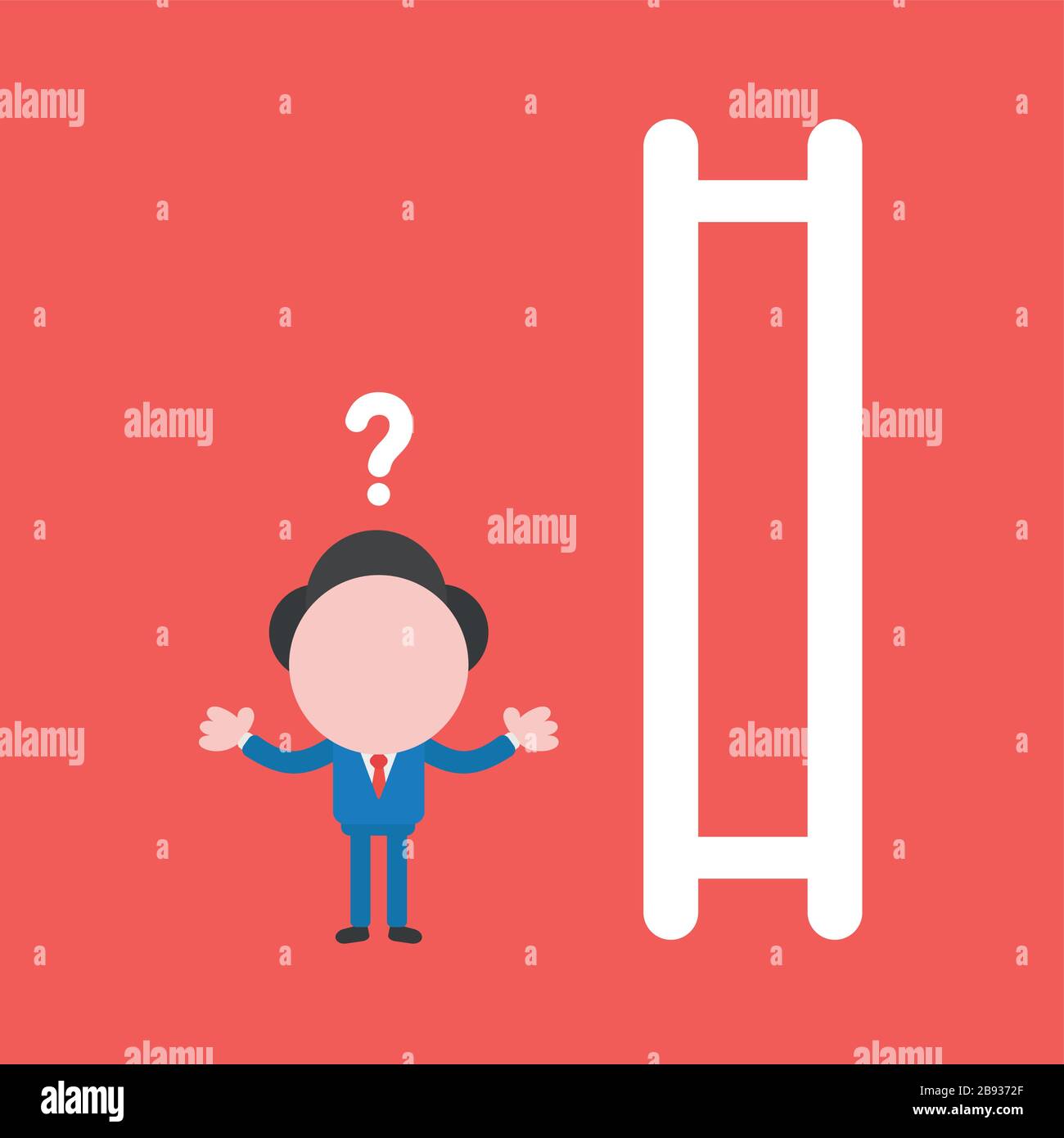 Vector illustration of confused businessman character and wooden ladder ...