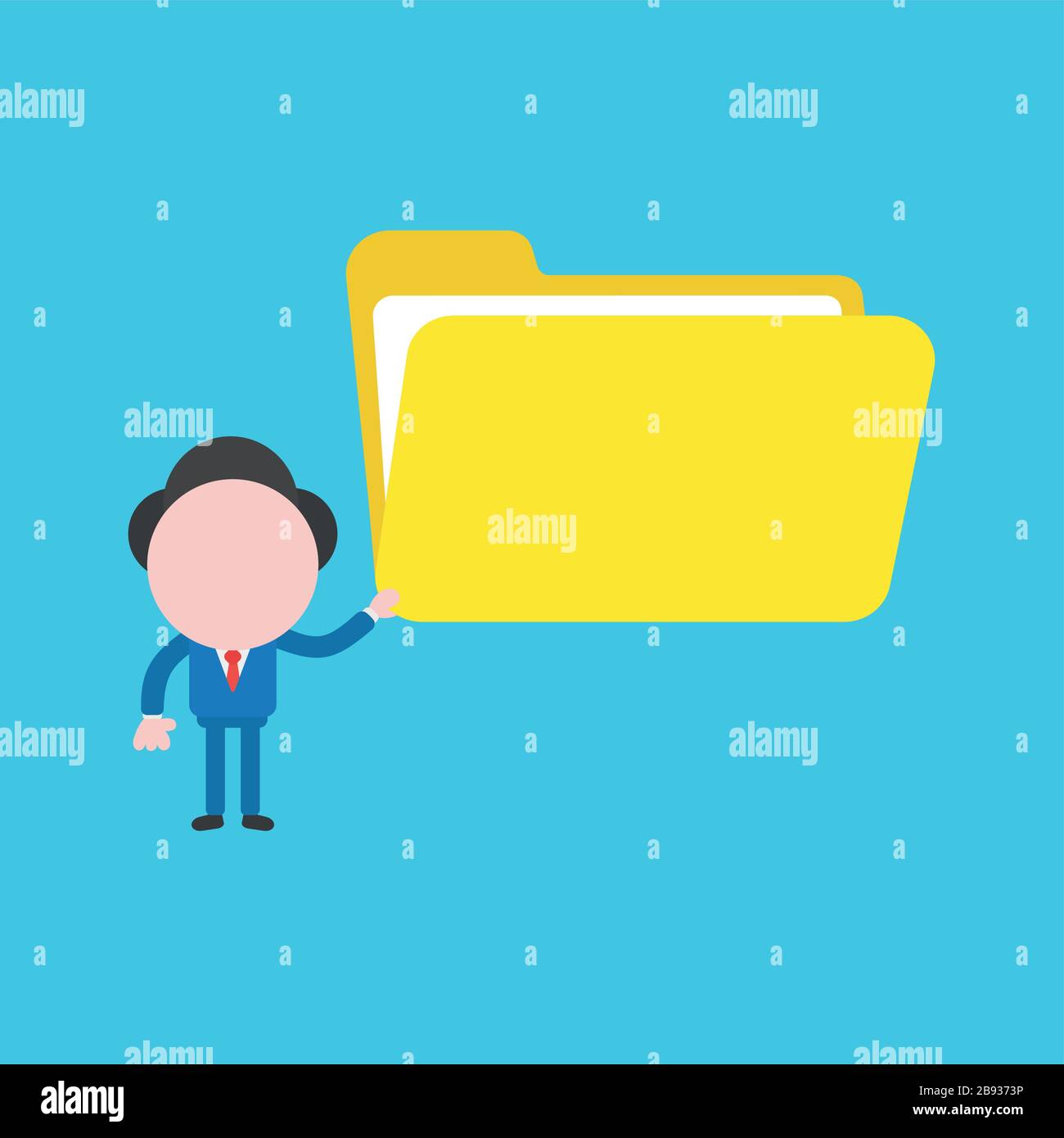 Vector illustration of businessman character holding open file folder ...