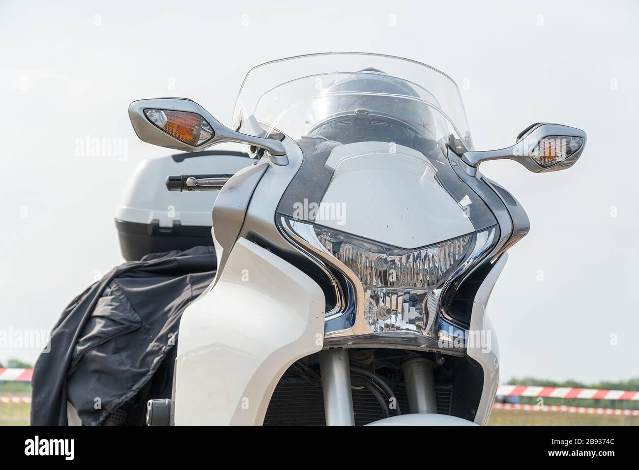 Front view of the motorcycle . Windshield safety glass and motorcycle ...
