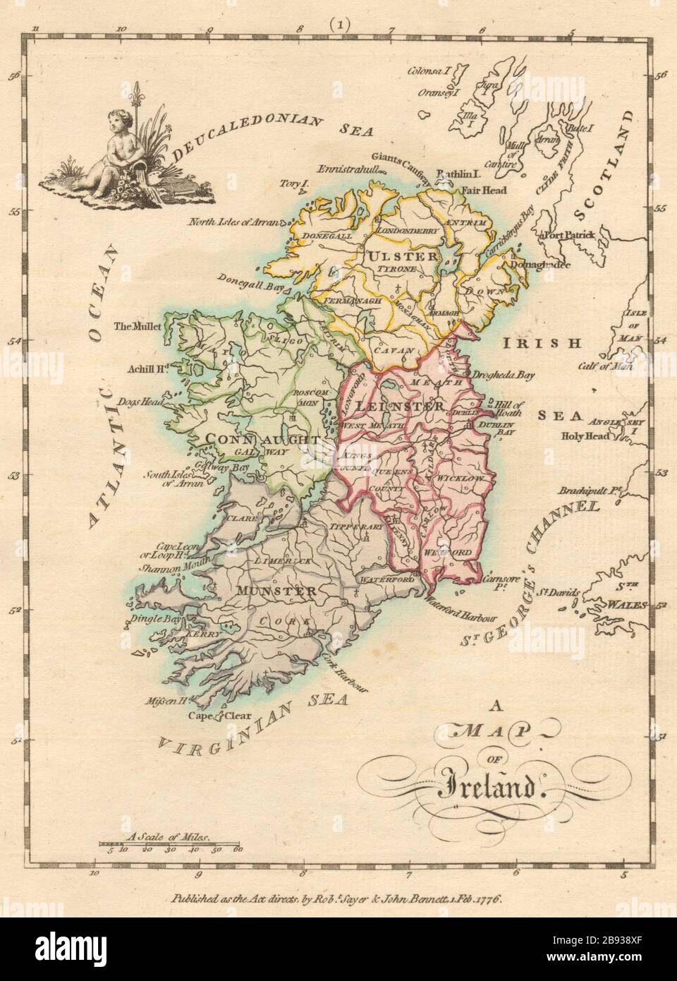 A map of Ireland. Antique copperplate map by Scalé / Sayer 1776 old ...