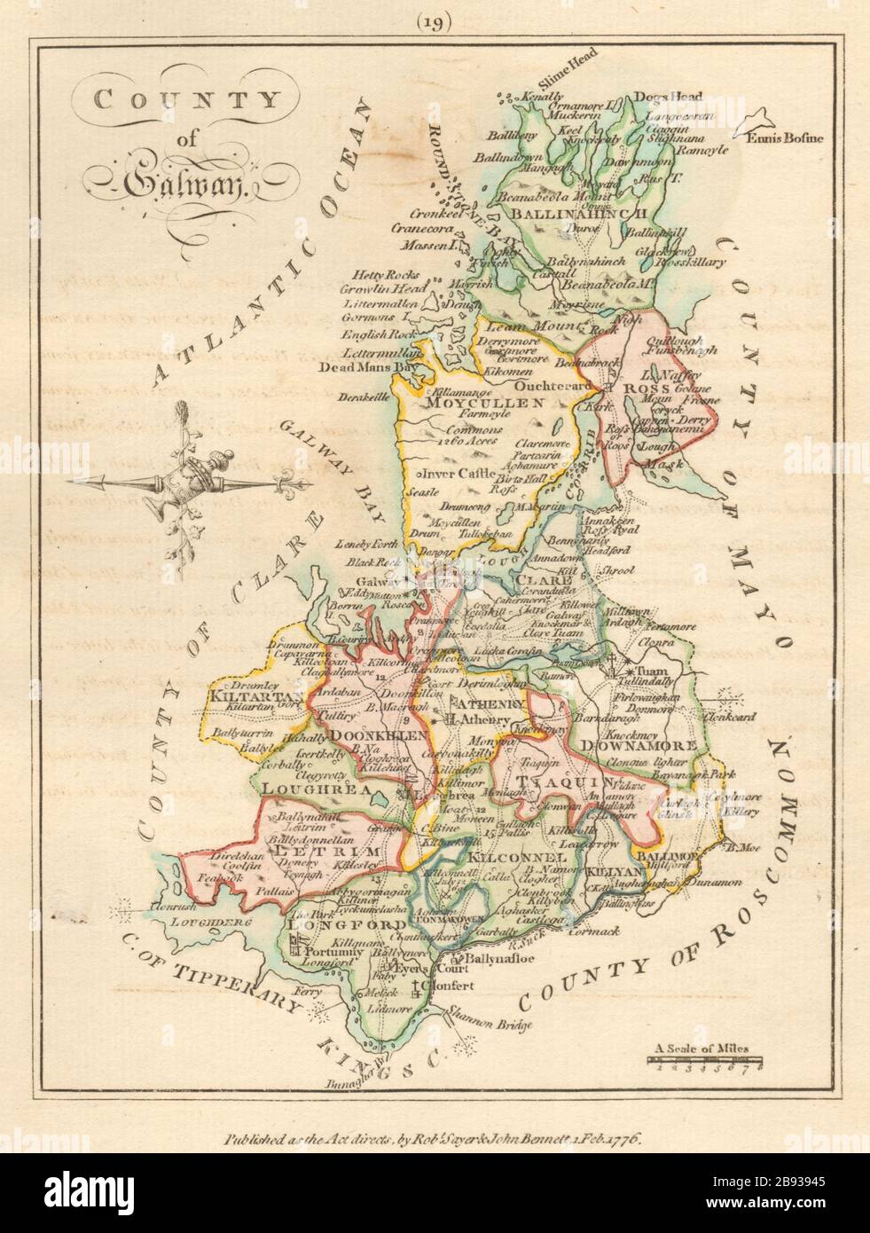 County of Galway, Connaught. Antique copperplate map by Scalé / Sayer ...