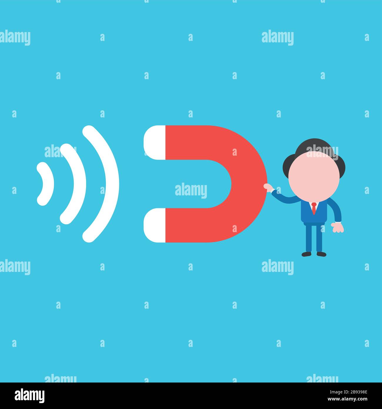 Vector illustration of businessman character holding magnet and ...