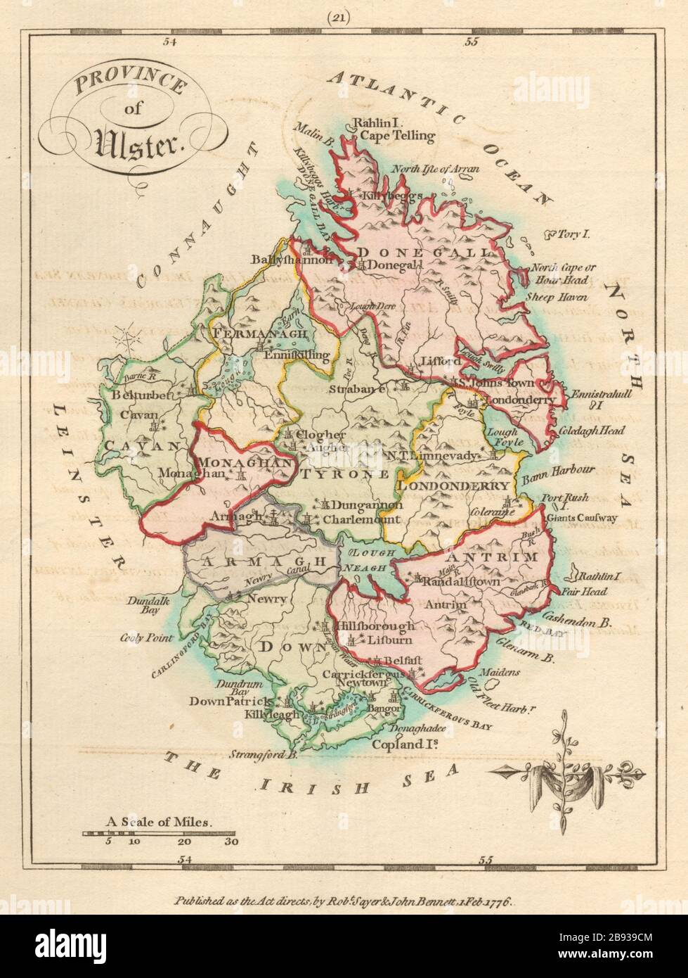 Province of Ulster. Antique copperplate map by Scalé / Sayer 1776 old ...