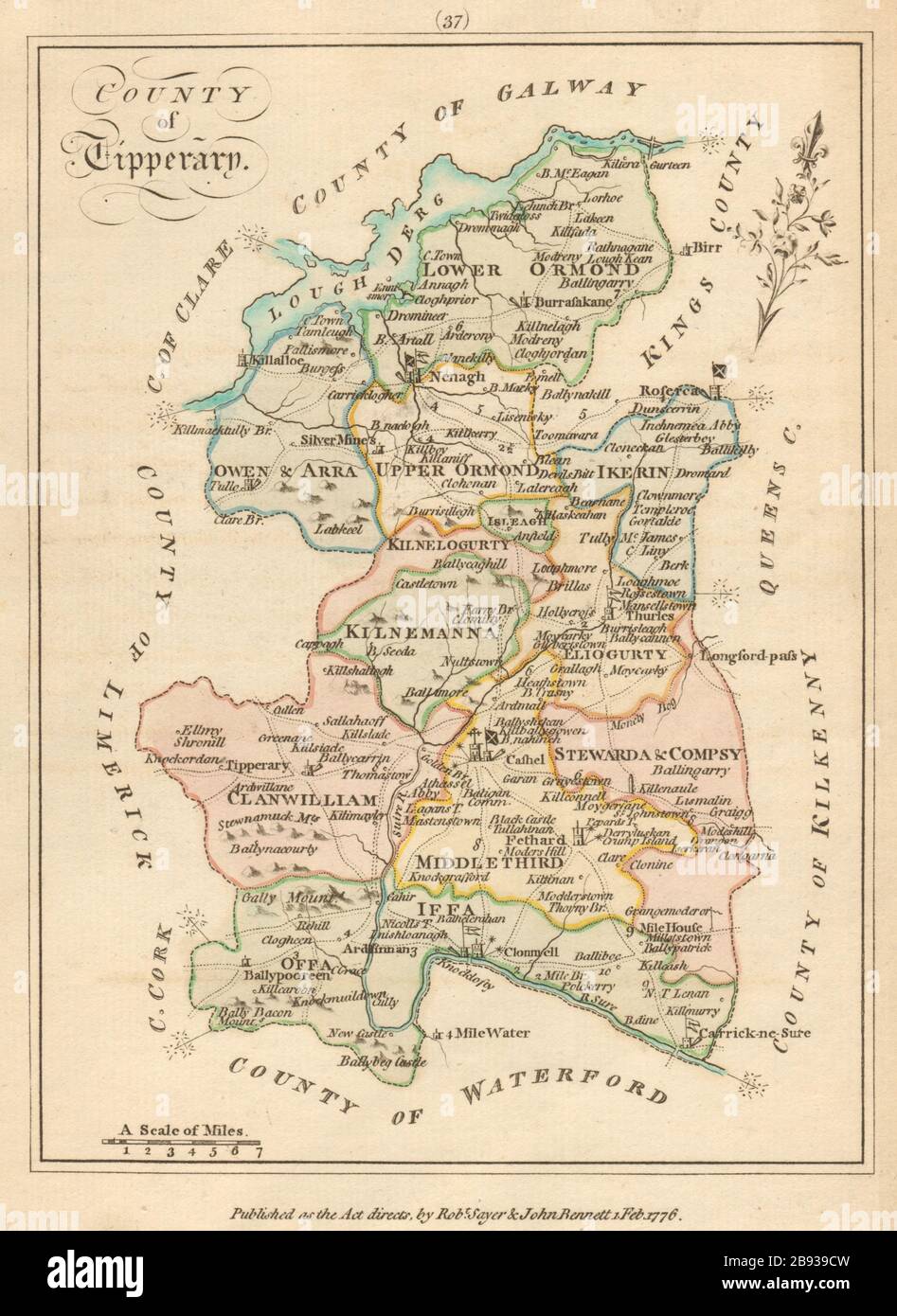 County of Tipperary, Munster. Antique copperplate map by Scalé / Sayer ...
