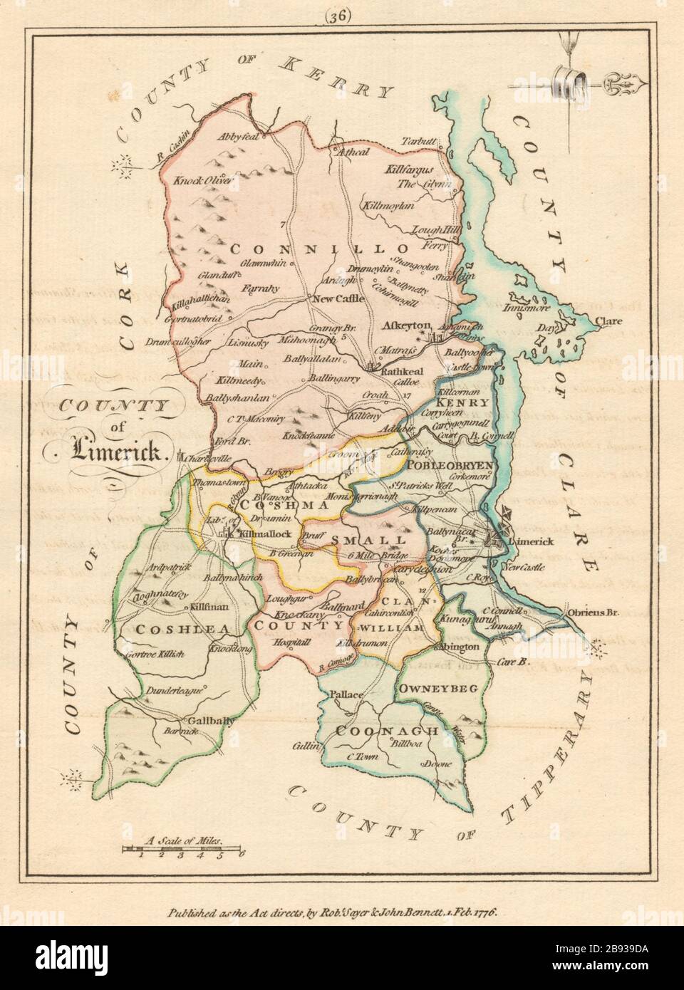 County of Limerick, Munster. Antique copperplate map by Scalé / Sayer ...