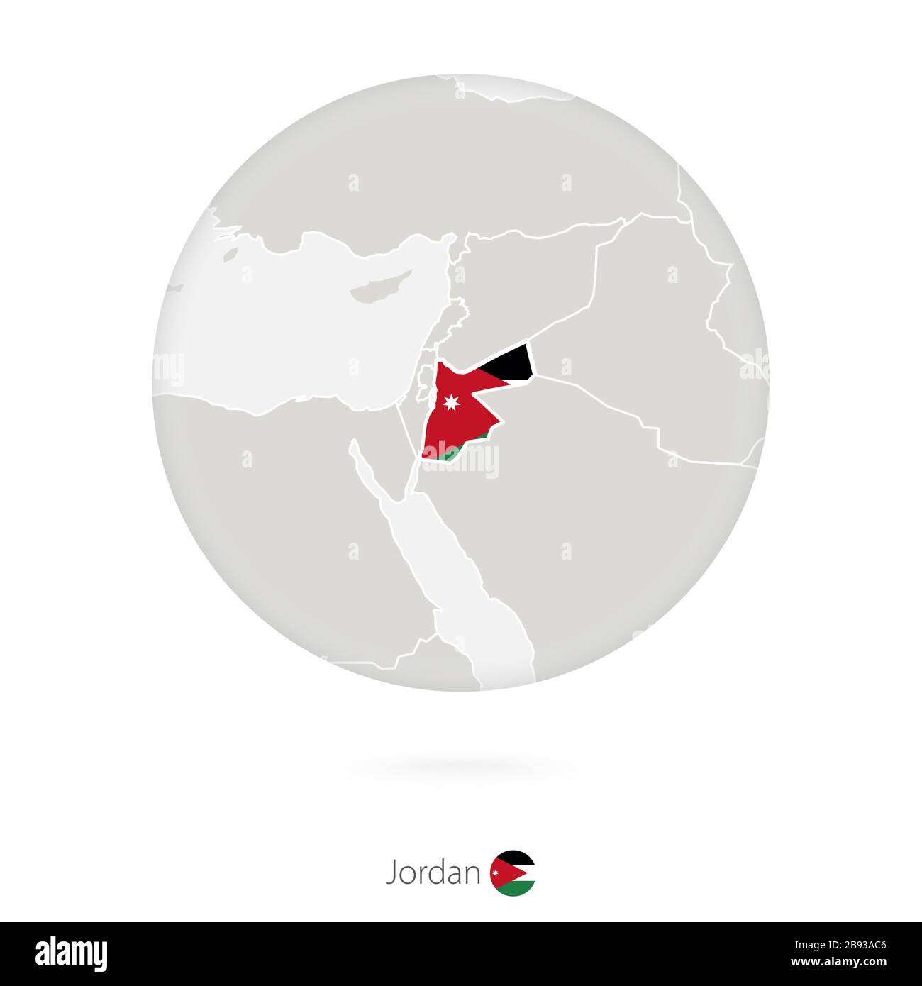 Map of Jordan and national flag in a circle. Jordan map contour with ...