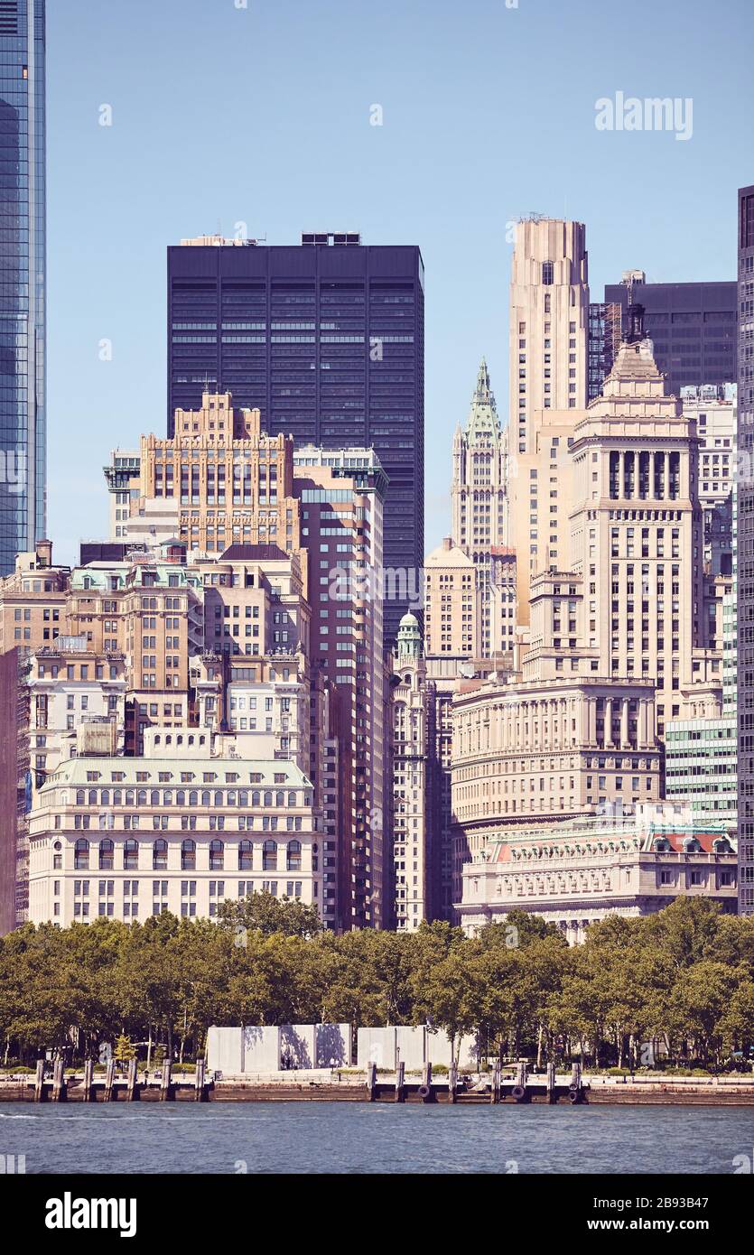 Manhattan waterfront diverse architecture, color toning applied, New ...