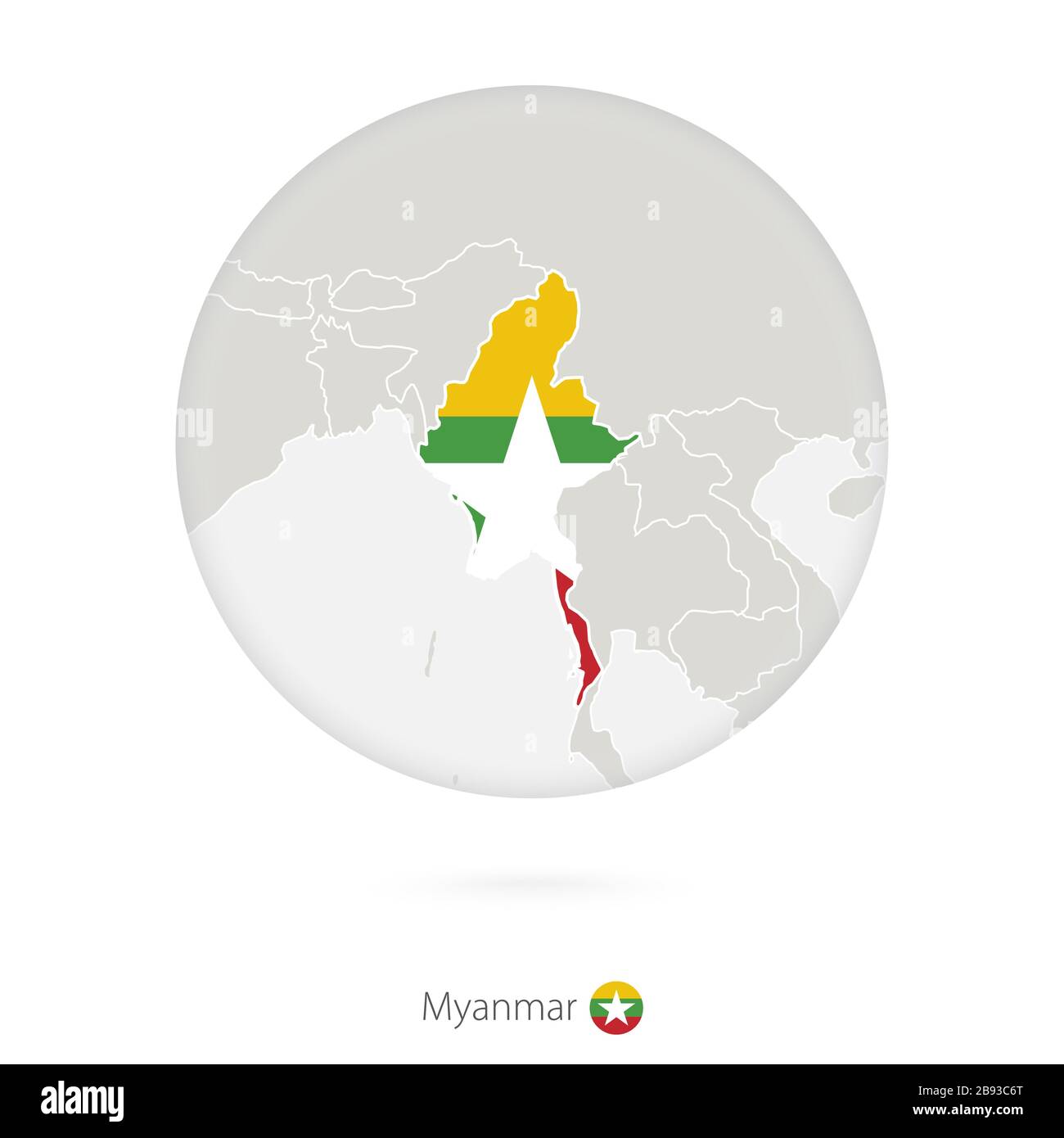 Map of Myanmar and national flag in a circle. Myanmar map contour with ...